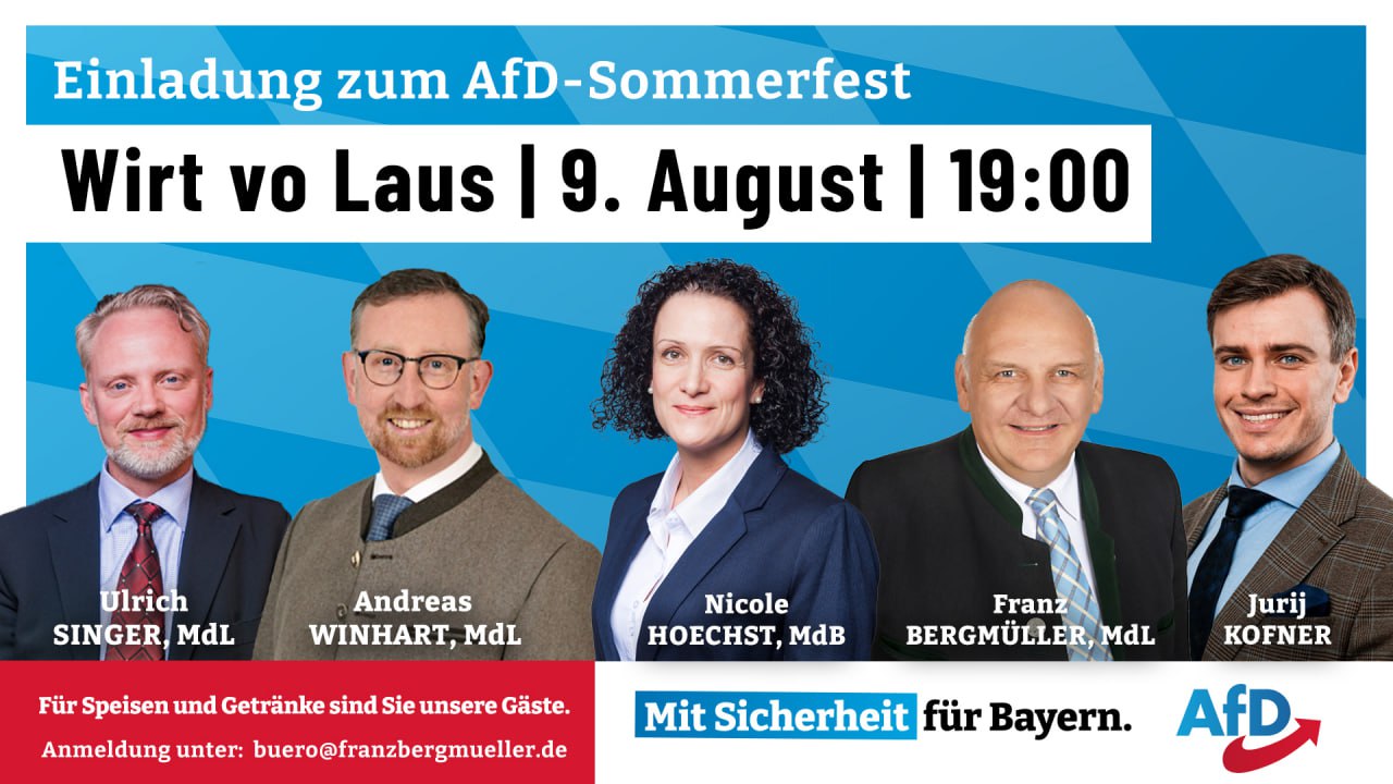 Mittwoch, 9. August: AfD Sommerfest in Unterlaus – Rosenheim Alternativ